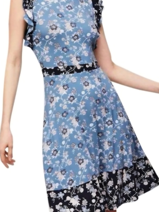 LOFT | Dresses | Loft Blue Floral Midi Dress With Black Floral Accents ...